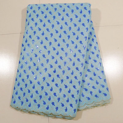 Party Dress African Embroidery Lace Fabric , Sky Blue