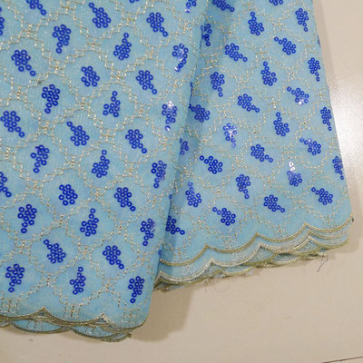 Party Dress African Embroidery Lace Fabric , Sky Blue