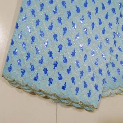 Party Dress African Embroidery Lace Fabric , Sky Blue