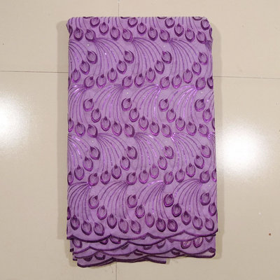 Purple Pink African Embroidery Lace Fabric , Cocktail Dress