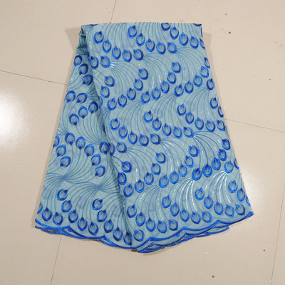 Blue White African Embroidery Lace Fabric For Lingerie