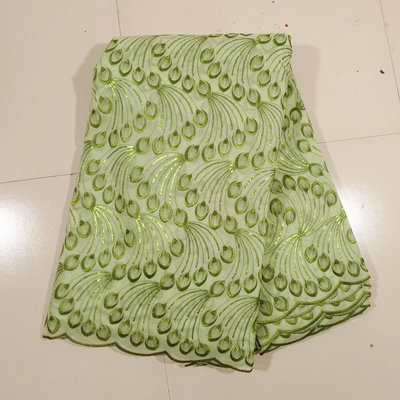 Wedding Gown African Embroidery Lace Fabric , Green