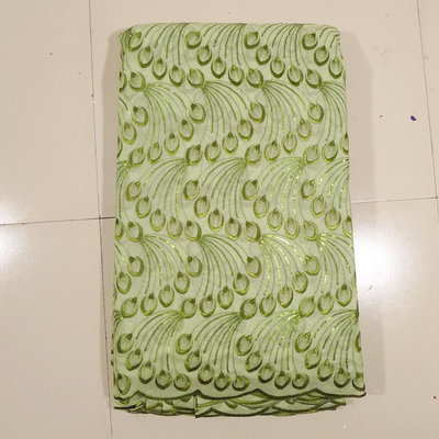 Wedding Gown African Embroidery Lace Fabric , Green