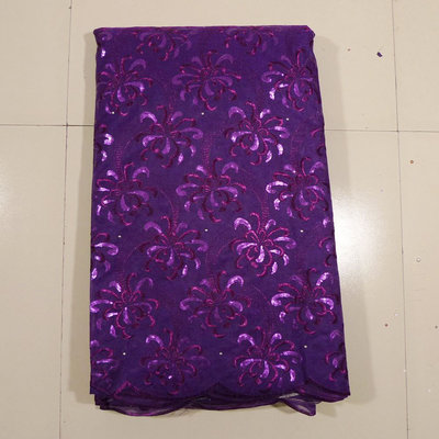 Purple African Embroidery Lace Fabric , Cocktail Dress