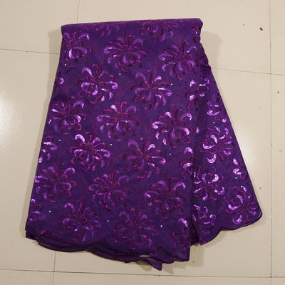 Purple African Embroidery Lace Fabric , Cocktail Dress