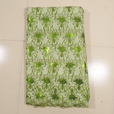 Green Coloured African Embroidery Lace Fabric , Party Dress