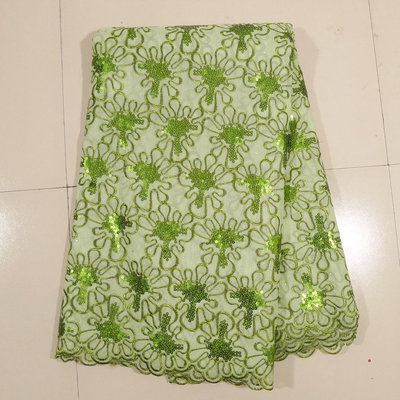 Green Coloured African Embroidery Lace Fabric , Party Dress