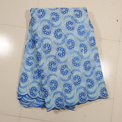 Grande Toilette African Embroidery Lace Fabric , Blue