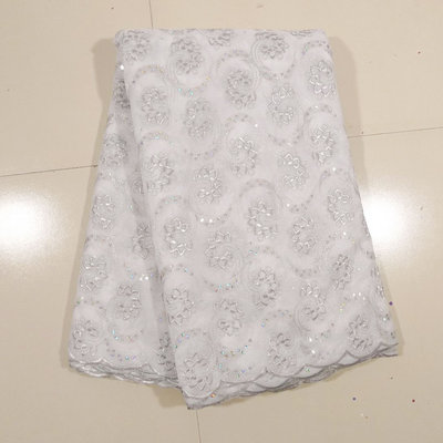 Wedding Dress African Embroidery Lace Fabric , Beige White