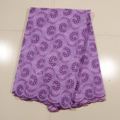 Pink Purple African Embroidery Lace Fabric For Evening Dresses