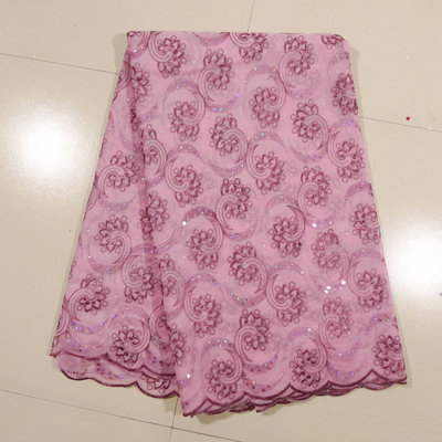 Pink Purple African Embroidery Lace Fabric For Evening Dresses