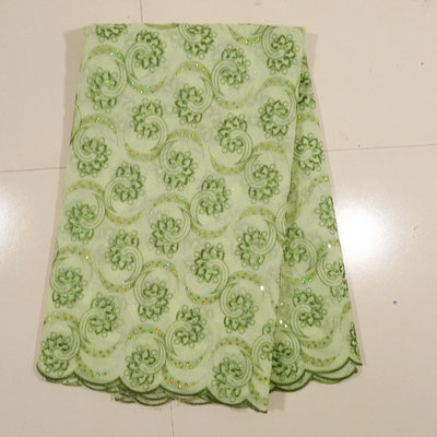 Green Peach African Embroidery Lace Fabric With Stones