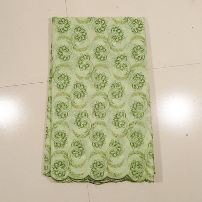 Green Peach African Embroidery Lace Fabric With Stones