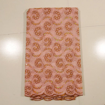 Green Peach African Embroidery Lace Fabric With Stones