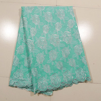 Aqua African Embroidery Lace Fabric , Indoor Ornament