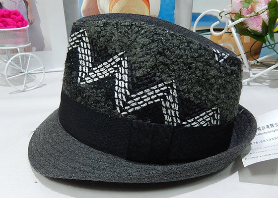 Gray Wool Felt Gentleman Homburg Hats , Winter mens straw fedora hats