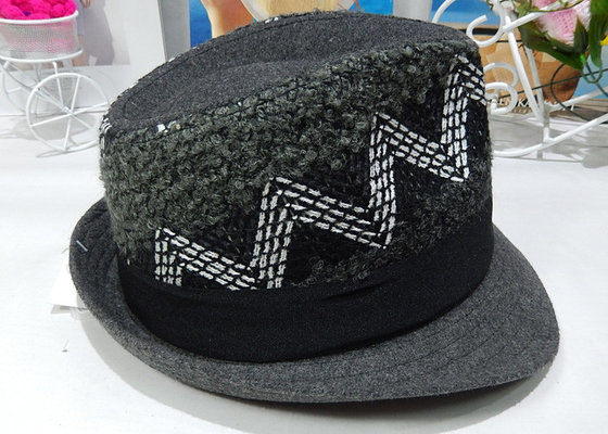 Gray Wool Felt Gentleman Homburg Hats , Winter mens straw fedora hats