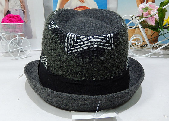 Gray Wool Felt Gentleman Homburg Hats , Winter mens straw fedora hats