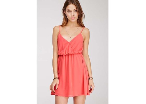 Chiffon Surplice Casual Womens Dresses / Elasticized Waist Summer Cami Dress