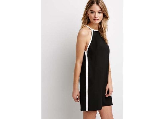 Contrast Trimmed Halter Casual Womens Dresses / Summer Black Shift Dress