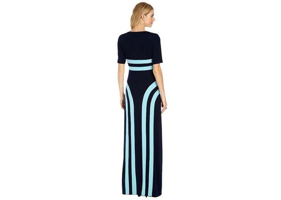 Elbow Sleeves Colorblock Casual Womens Dresses / Scoopneck Noticed Maxi Dress