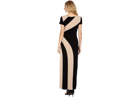 Short Sleeve Casual Womens Dresses , Sleek Look Summer Colorblock Maxi Dress