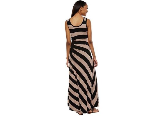 Classically Striped Casual Womens Dresses , Gathered Side Pleating Long Dress
