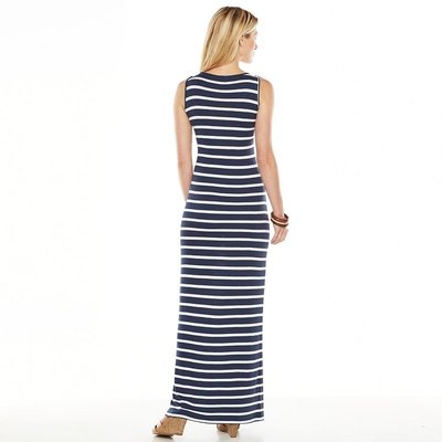 Scoopneck Striped Ribbed Casual Womens Dresses , Summer Sleeveless Maxi Dress