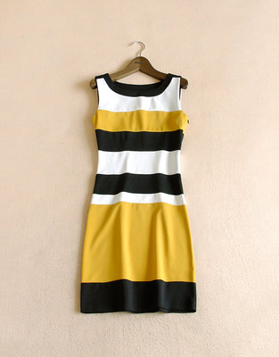 Casual Womens Dresses , Stripe on Poly/Nylon/Spandex Doubt Knit,Side zip