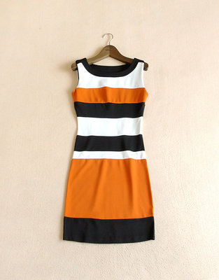 Casual Womens Dresses , Stripe on Poly/Nylon/Spandex Doubt Knit,Side zip