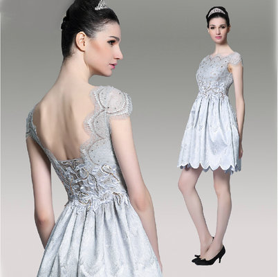 Sexy open back wedding party dresses for women , knee length wedding gowns