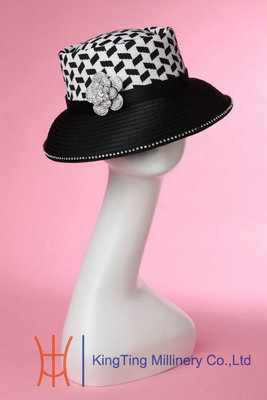 Black / White Formal Winter Satin Dress Women Dressy Church Hats With 100% Polyester