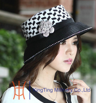 Black / White Formal Winter Satin Dress Women Dressy Church Hats With 100% Polyester