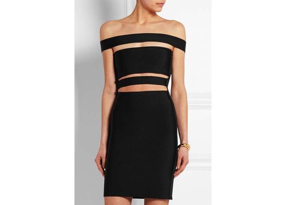 Cutout Stretch Evening Party Dresses For Women / Black Knit Mini Dress