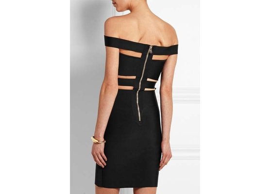 Cutout Stretch Evening Party Dresses For Women / Black Knit Mini Dress
