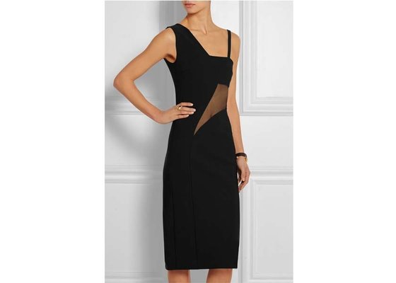 Black Evening Party Dresses With A Sheer Mesh Panel , Summer Women Stretch Dress