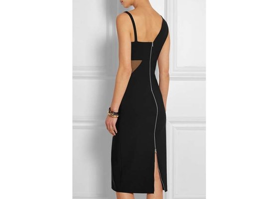 Black Evening Party Dresses With A Sheer Mesh Panel , Summer Women Stretch Dress