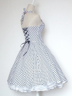 Blue White Pretty Sleeveless Girls Polka Dots Dresses / Halter Neck Prom Dresses For Women
