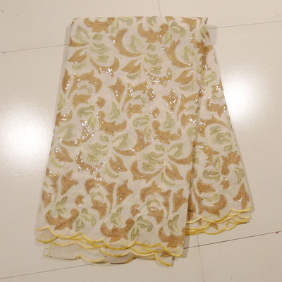 Beige African Embroidery Lace Fabric , Ladies Clothing