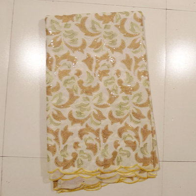 Beige African Embroidery Lace Fabric , Ladies Clothing