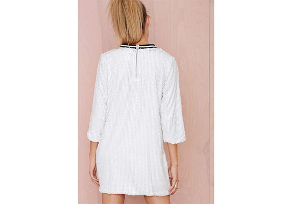White Sequin Casual Women Dress Washable , Short Party Dresses