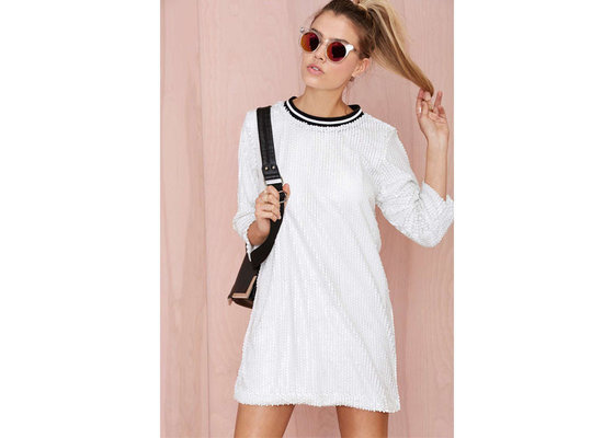 White Sequin Casual Women Dress Washable , Short Party Dresses