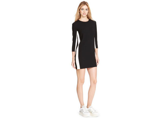 Side Stripe Casual Women Dress , 3 / 4 Sleeve Shift Dress Anti-Static