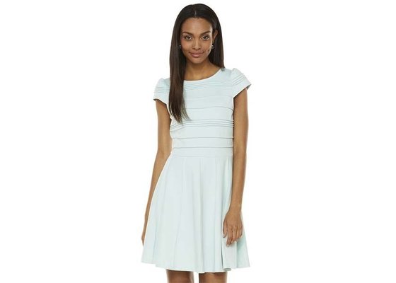 Flare Crewneck Casual Womens Dresses with Back Zipper Cap sleeves