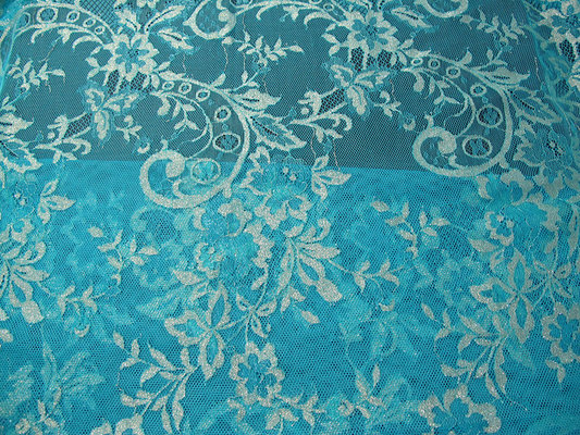 Stretchable Flower Nylon Metallic Lace Fabric Green Knitted For Clothing