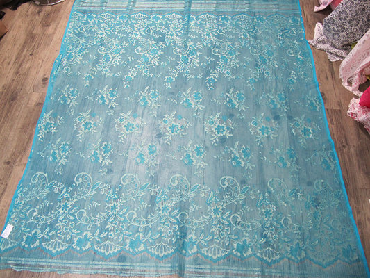 Stretchable Flower Nylon Metallic Lace Fabric Green Knitted For Clothing