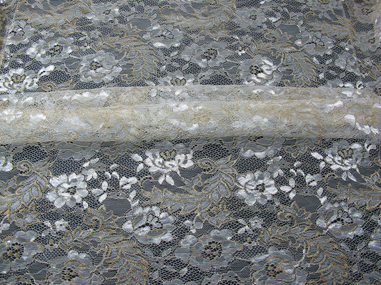Vintage Metallic Lace Fabric Blue , Nylon Tulle Floral Lace Fabric SYD-0002