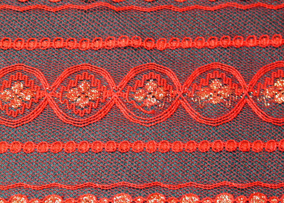 Eco-Friendly Metallic Lace Fabric Red , Elastic Lace Material CY-LW0208