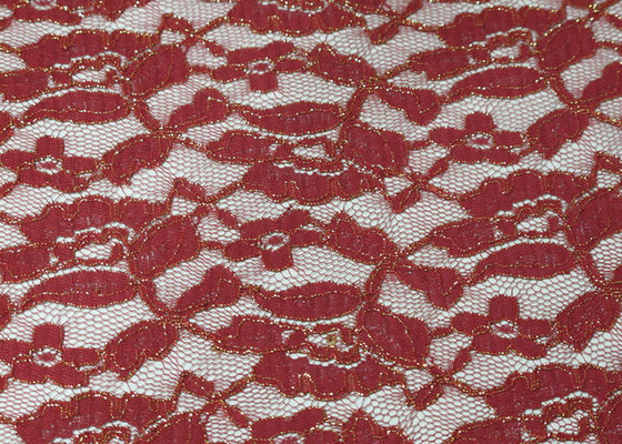 Stretchable Red Metallic Lace Fabric For Wedding Dress CY-LW0791 SGS
