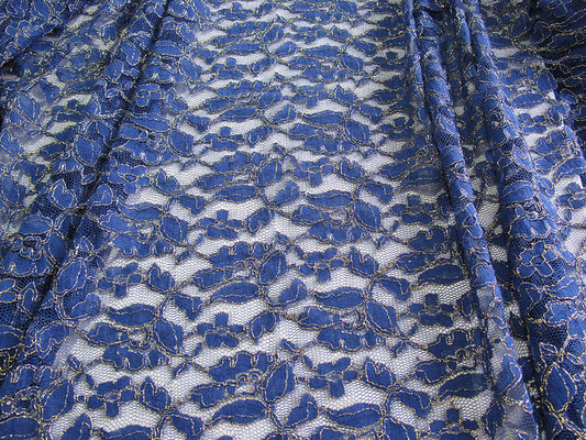Royal Blue Cotton Nylon Gold Metallic Lace Fabric Shrink-resistant CY-L0791